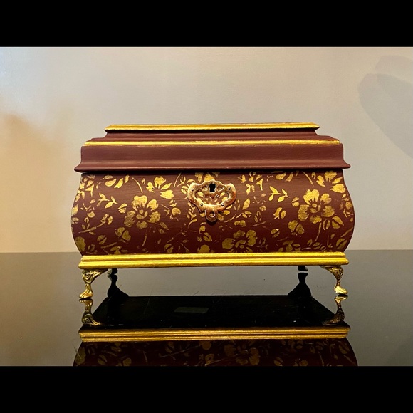 Storage & Organization | Painted Vintage Maroon And Gold Keepsake Box ...